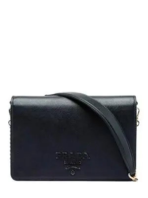 Prada Saffiano Lux Monochrome Wallet On Chain Crossbody Bag - Black