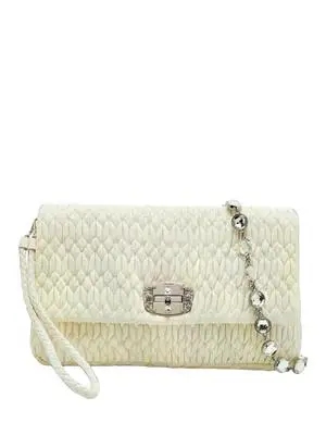 Miu Miu Ruched Crystal-embellished Leather Shoulder Bag - White