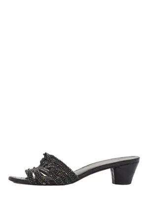 GINA Crystal-embellished Croc-effect Block Heel Sandals - Black