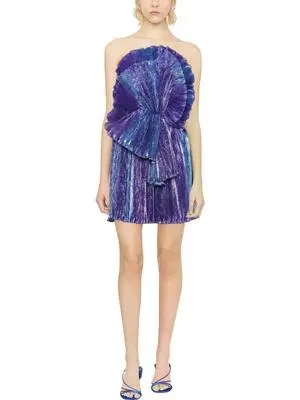 Alberta Ferretti Pleated Lamé Mini Dress - Blue