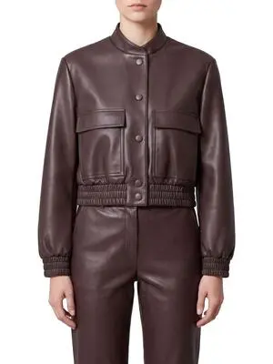 TWINSET Leather Bomber Jacket - Brown