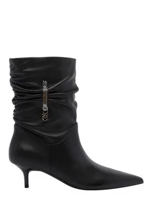 Pinko Gloria Ruched Leather Ankle Boots With Stiletto Heel And Love Birds Logo - Black