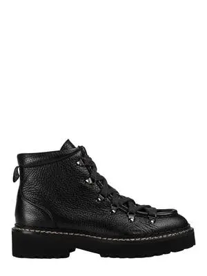 DOUCAL'S Doucal's Black Deerskin Lace-Up Combat Boots With Lug Sole