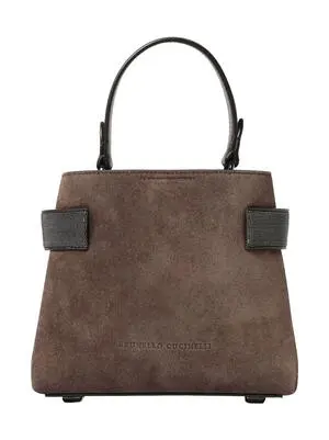 Brunello Cucinelli Small Suede Handbag With Monili Embellishment - Brown