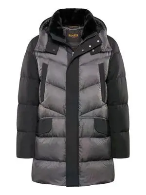 MOORER Hooded Padded Coat With Fur Trim - Grey