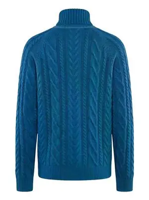 MOORER Cashmere Cable Knit Roll Neck Sweater - Blue
