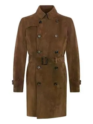 MOORER Vitruvio Double-breasted Belted Leather Trench Coat - Brown
