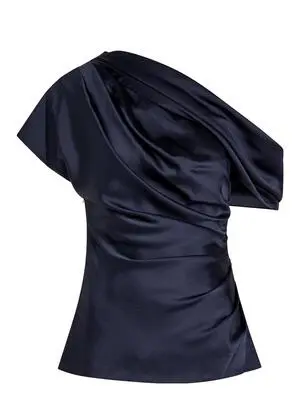 Simkhai Phoebe Draped Satin Top - Navy