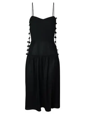 2KSTYLE Peplum Midi Dress With Hand-embellished Tassel Ties - Black