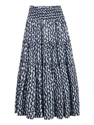CHANGE OF SCENERY Elysia Waves" Printed Tiered Maxi Skirt - Blue/white