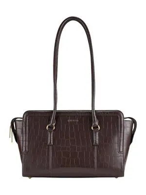 SANS BEAST Long Lunch Daybag Ganache Croco Effect Shoulder Bag - Brown