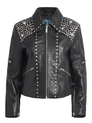 Polo Ralph Lauren Studded Moto Leather Jacket - Black