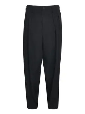 Yohji Yamamoto Wool Pleated Slim Trousers - Black