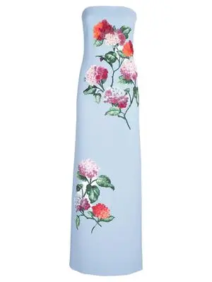 Carolina Herrera Strapless Hydrangea Print Column Gown - Blue