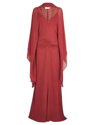 DE LA VALI Florencia Georgette Maxi Dress - Red