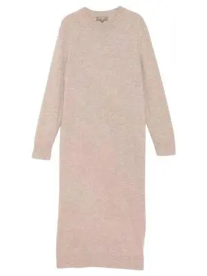 N.peal Round Neck Cashmere Midi Dress With Ribbed Details - Neutrals