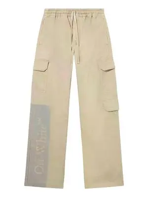 Off-White Cotton Cargo Pants With Logo Print - Neutrals