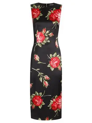 Dolce & Gabbana Rose Bouquet-print Satin Strapless Midi Dress - Multicolor
