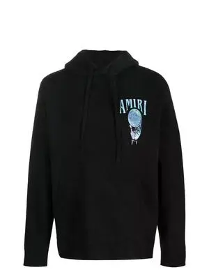 Amiri Graphic-embroidered Cotton-cashmere Hoodie - Black