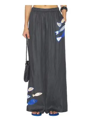 WeWoreWhat Wide Leg Printed Trousers - Charcoal