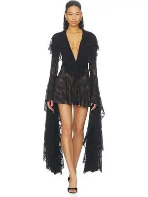 Norma Kamali Sleeve Deep V Ruffle Mini Dress - Black