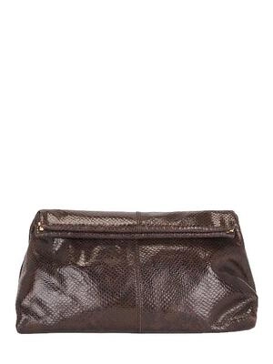 FLATTERED Snake-embossed Leather Clutch - Brown