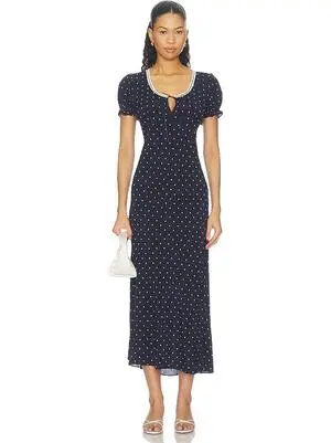 Rails Polka Dot Lace Trimmed Midi Dress - Navy