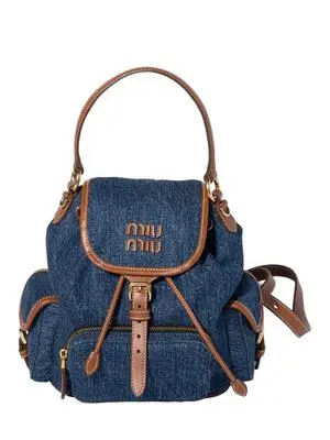 Miu Miu Denim And Leather Backpack - Blue/brandy
