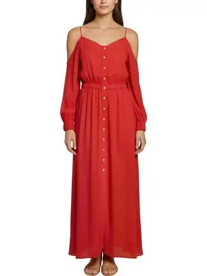 Balmain Off-shoulder Crinkle Maxi Dress - Red