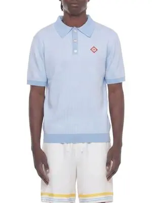 Casablanca Striped Cotton Knit Polo Shirt With Ribbed Collar And Cuffs - Blue