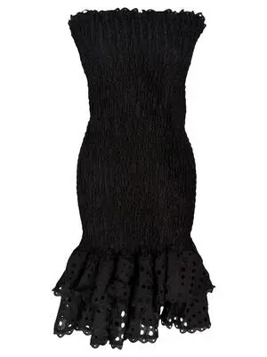Charo Ruiz Ibiza Eyelet Shirred Strapless Dress - Black