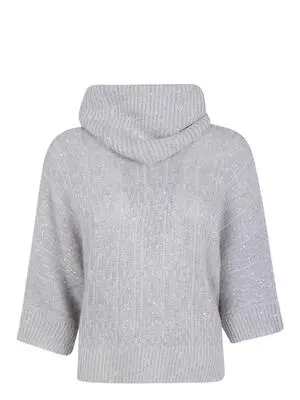 D.exterior Sequin Embellished Cowl Neck Sweater - Grey