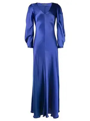 Alberta Ferretti Long Puff-sleeve Silk Gown - Blue