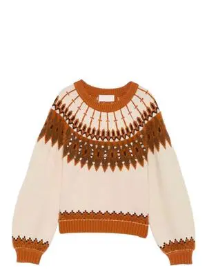 I BLUES Crystal Embellished Jacquard Knit Sweater - Neutrals