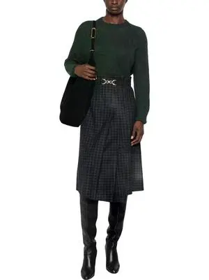 I BLUES Tartan Pleated Skirt - Grey