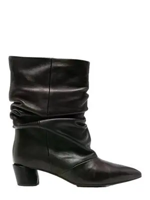 LISKA Ruched Leather Mid-calf Boots - Brown