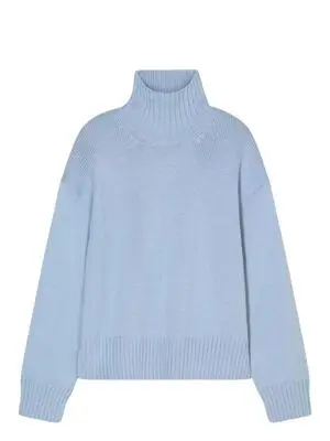 Closed Ribbed Roll-neck Sweater - Blue