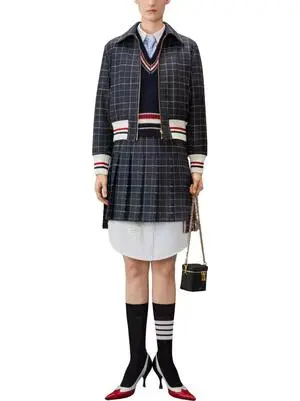 Thom Browne Windowpane Houndstooth Teviot Tweed Jacket - Blue