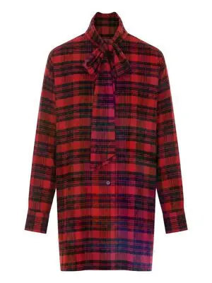 TRUE AVENUE Checked Shirt With Pussy-bow Collar - Red