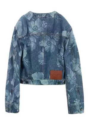 Fendi 2010s Floral-print Collarless Denim Jacket - Blue