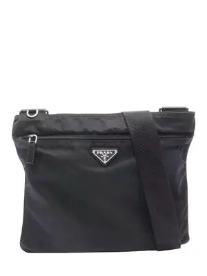 Prada Logo Plaque Crossbody Bag - Black