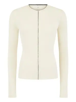 HARRIS TAPPER Long-sleeved Ribbed Cotton T-shirt With Picot Detailing - Ivory