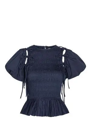 DAMSON MADDER Becca Shirred Cotton Blouse - Navy