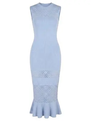 MODENAIRE Modenaire Sleeveless Knit Dress With Mesh Detail And Flared Hem Blue