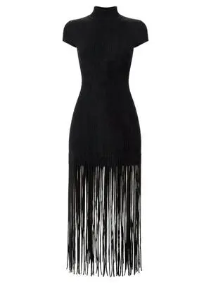 TOCCIN Jada Fringe-trim Mock-neck Mini Dress - Black
