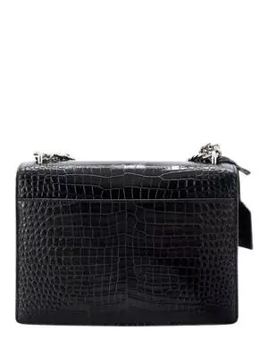Saint Laurent Sunset Crocodile Embossed Leather Medium Cross Body Bag - Black