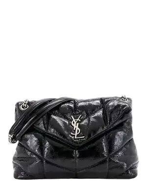 Saint Laurent Loulou Puffer Quilted Patent Medium Shoulder Bag - Black