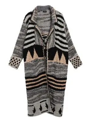 SAACHI Saachi Black & Grey Crochet Woven Aztec Kimono