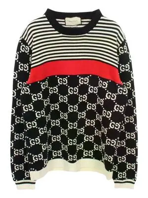 Gucci Gg Jacquard Stripe Crew Neck Sweater - Blue