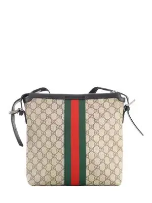 Gucci Web Messenger Bag Gg Coated Canvas Medium Cross Body Bag - Brown